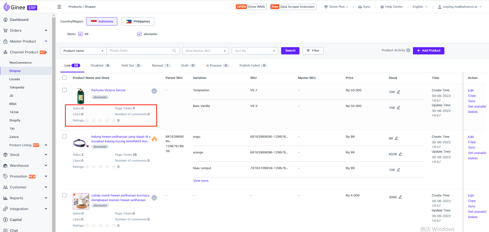 Product Activity Level - Ginee