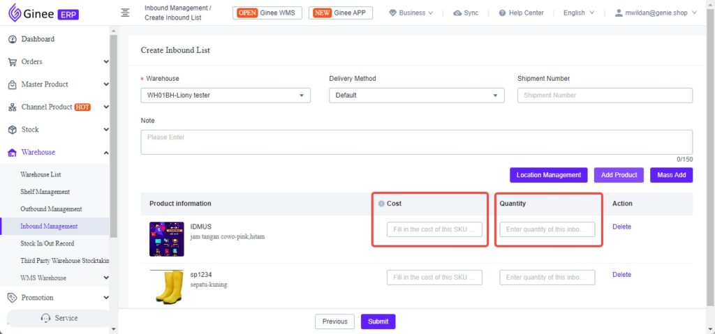 How to Inbound Product in ERP? - Ginee