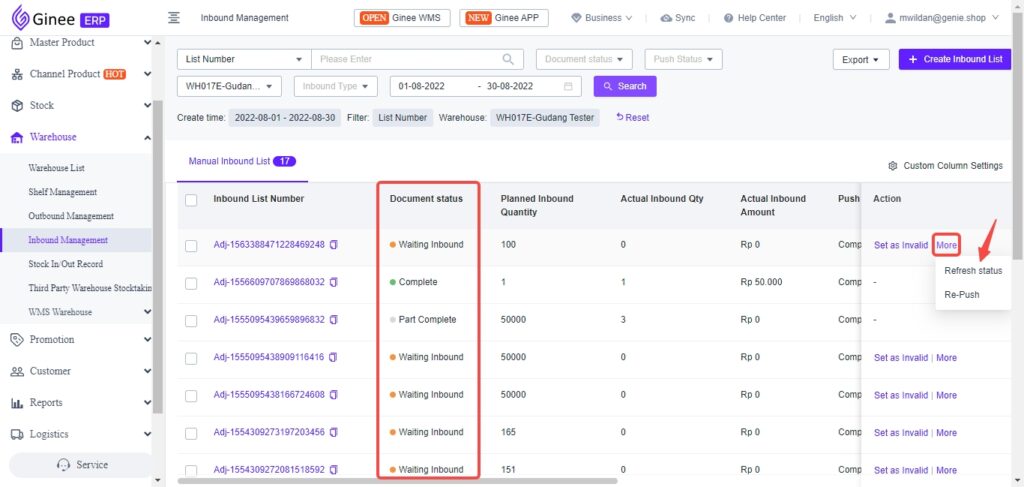 How to Inbound Product in ERP? - Ginee
