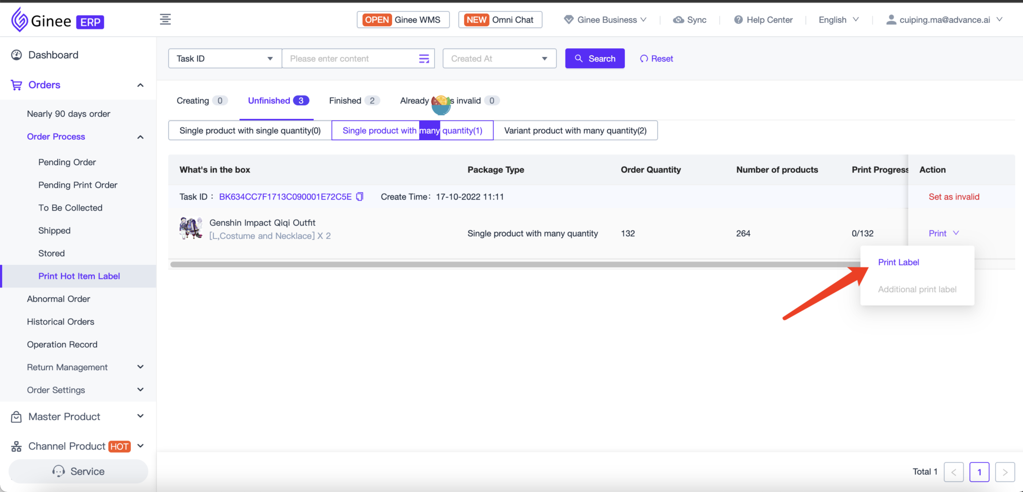 Printing Task - Hot Item Label - Ginee