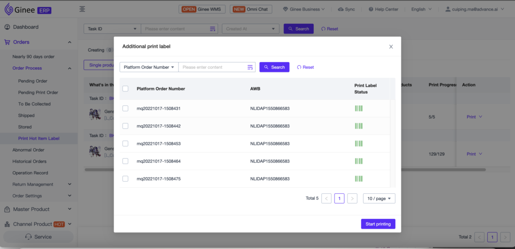 Printing Task - Hot Item Label - Ginee