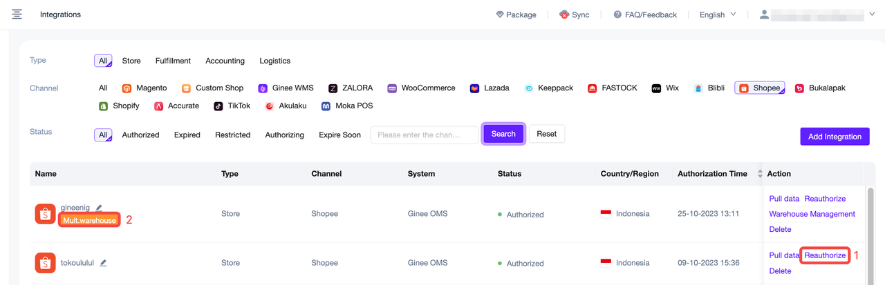 Shopee Multiwarehouse Management - Ginee