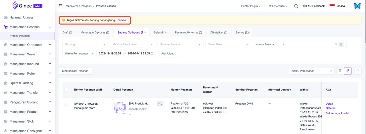 Sinkronisasi WMS & OMS - Ginee
