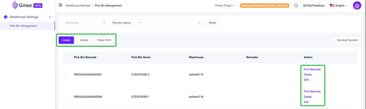 Ginee WMS & PDA - Pick Bin Management - Ginee
