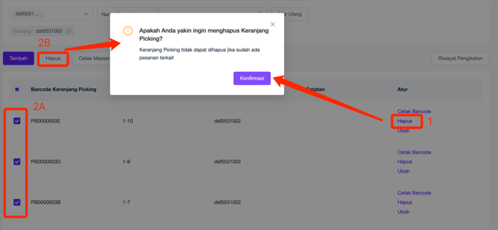 Manajemen Keranjang Picking untuk Ginee WMS dan PDA - Ginee